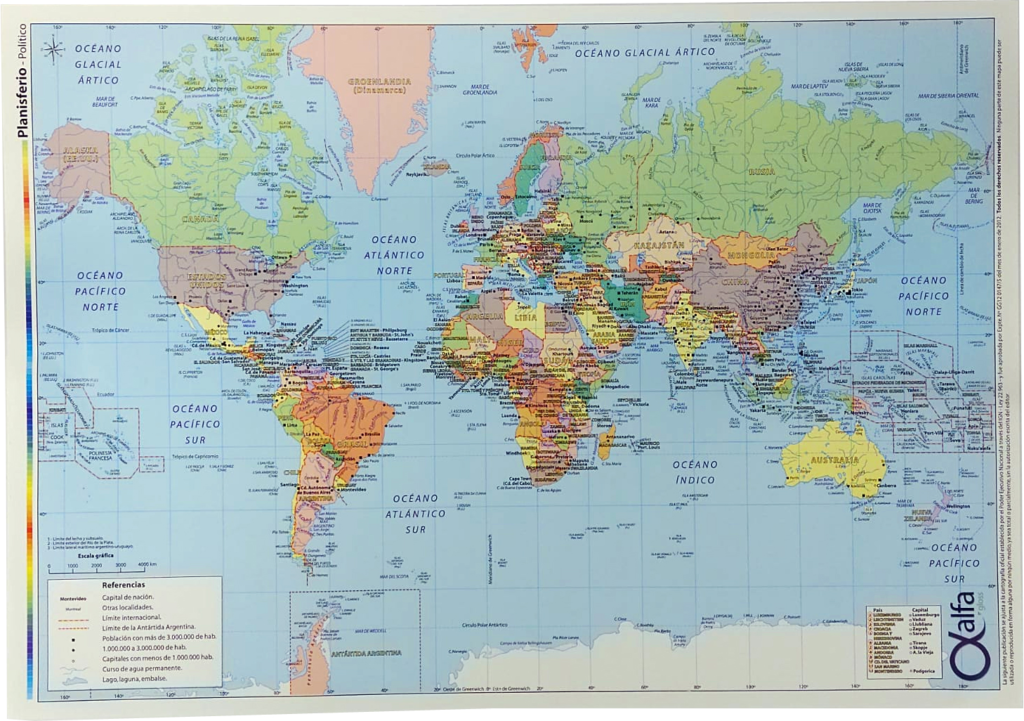 Mapa cromo planisferio político (35x50cm) – Wabi Sabi Librería